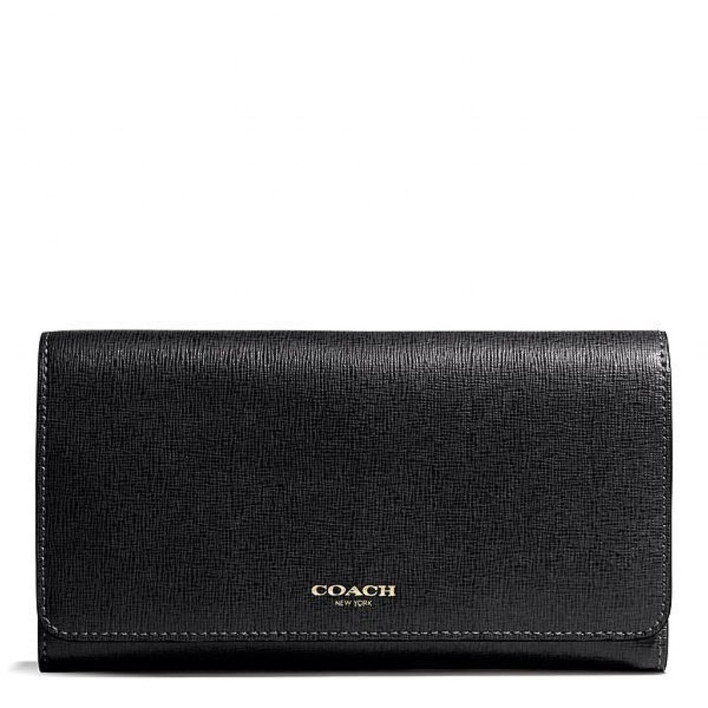 Coach Saffiano Leather Tri-Fold Checkbook Wallet - Gem